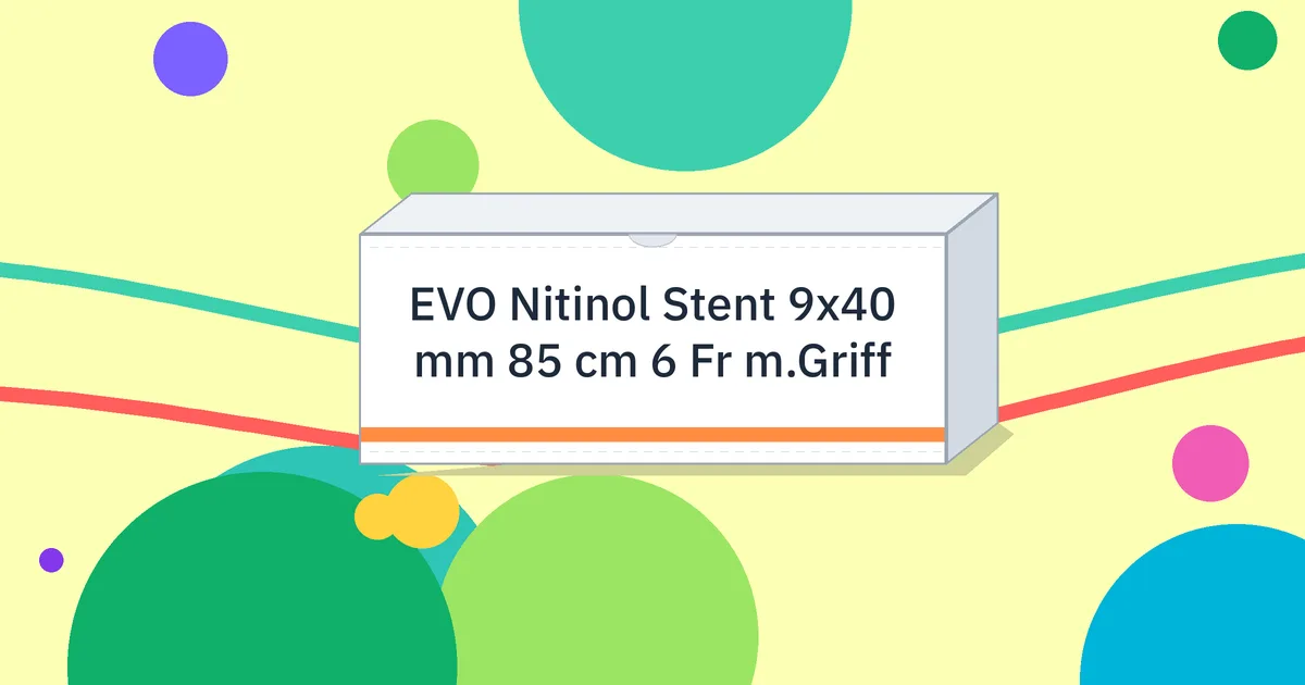 Symbolbild: Packung mit der Aufschrift EVO Nitinol Stent 9x40 mm 85 cm 6 Fr m.Griff (PZN 00223208) – Verfügbarkeit und Bezug in Apotheken in Frankfurt am Main