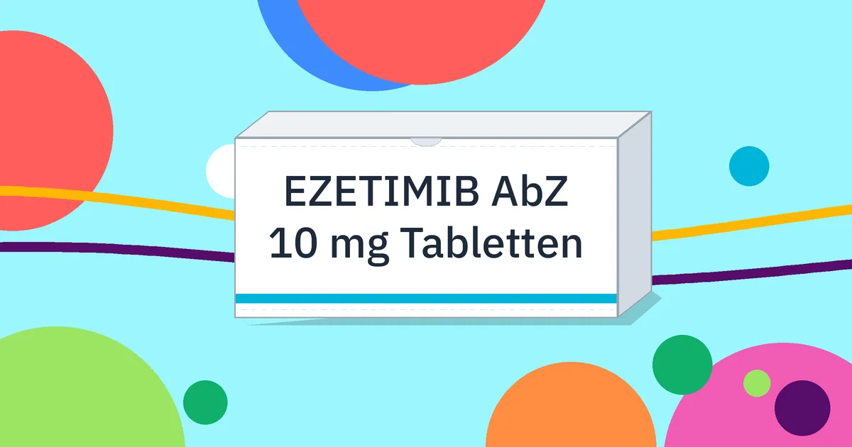 Symbolbild: Packung mit der Aufschrift EZETIMIB AbZ 10 mg Tabletten (PZN 13427585) – Verfügbarkeit und Bezug in Apotheken in Frankfurt am Main
