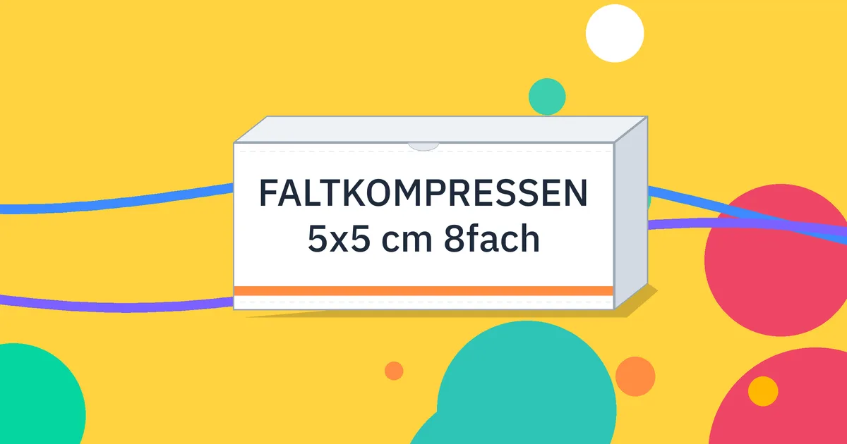 Symbolbild: Packung mit der Aufschrift FALTKOMPRESSEN 5x5 cm 8fach (PZN 01960452) – Verfügbarkeit und Bezug in Apotheken in Frankfurt am Main