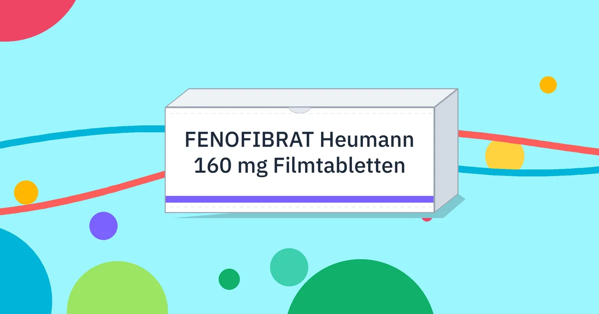 Symbolbild: Packung mit der Aufschrift FENOFIBRAT Heumann 160 mg Filmtabletten (PZN 11693242) – Verfügbarkeit und Bezug in Apotheken in Frankfurt am Main