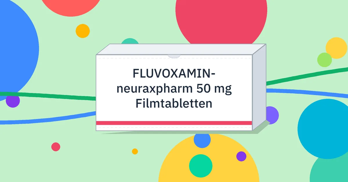 Symbolbild: Packung mit der Aufschrift FLUVOXAMIN-neuraxpharm 50 mg Filmtabletten (PZN 08926033) – Verfügbarkeit und Bezug in Apotheken in Frankfurt am Main