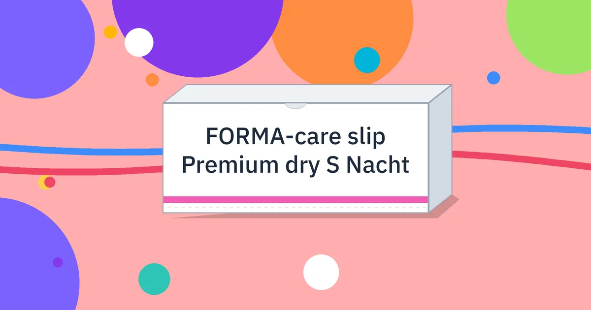 Symbolbild: Packung mit der Aufschrift FORMA-care slip Premium dry S Nacht (PZN 12601207) – Verfügbarkeit und Bezug in Apotheken in Frankfurt am Main