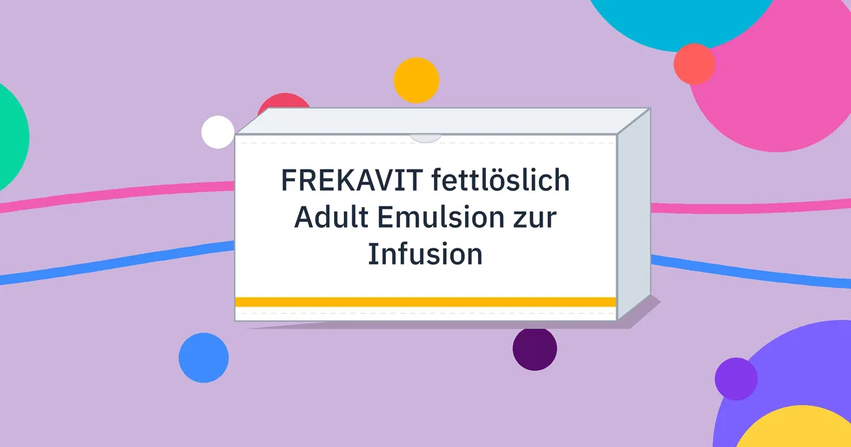 Symbolbild: Packung mit der Aufschrift FREKAVIT fettlöslich Adult Emulsion zur Infusion (PZN 17526611) – Verfügbarkeit und Bezug in Apotheken in Frankfurt am Main