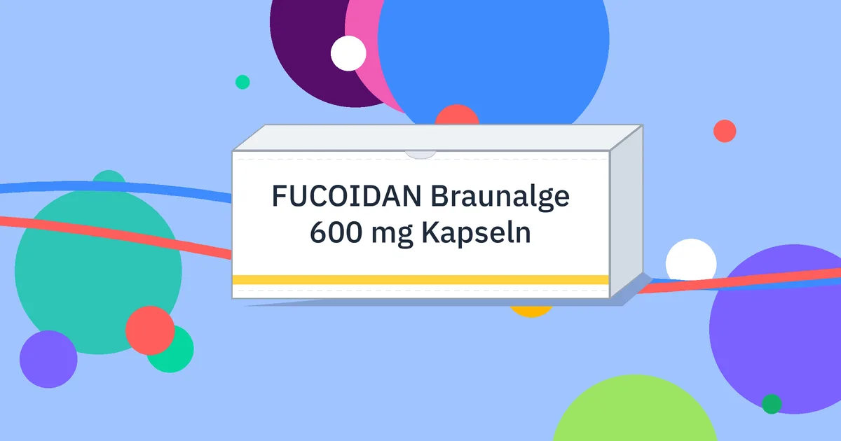 Symbolbild: Packung mit der Aufschrift FUCOIDAN Braunalge 600 mg Kapseln (PZN 10297107) – Verfügbarkeit und Bezug in Apotheken in Frankfurt am Main