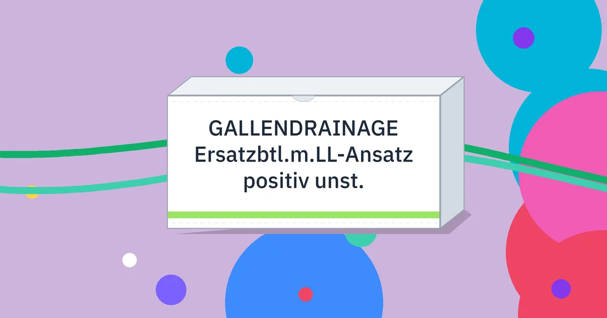 Symbolbild: Packung mit der Aufschrift GALLENDRAINAGE Ersatzbtl.m.LL-Ansatz positiv unst. (PZN 07695755) – Verfügbarkeit und Bezug in Apotheken in Frankfurt am Main