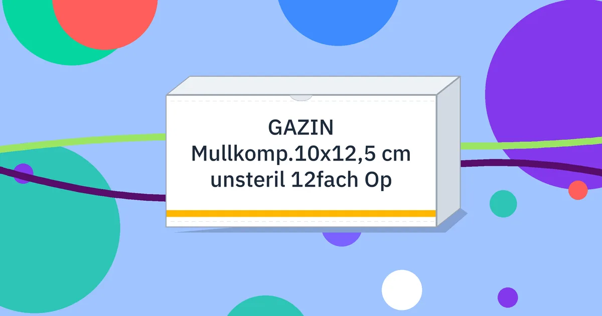 Symbolbild: Packung mit der Aufschrift GAZIN Mullkomp.10x12,5 cm unsteril 12fach Op (PZN 03959447) – Verfügbarkeit und Bezug in Apotheken in Frankfurt am Main