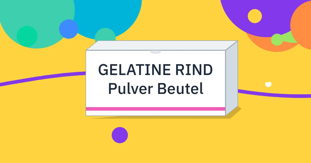 Symbolbild: Packung mit der Aufschrift GELATINE RIND Pulver Beutel (PZN 06197765) – Verfügbarkeit und Bezug in Apotheken in Frankfurt am Main
