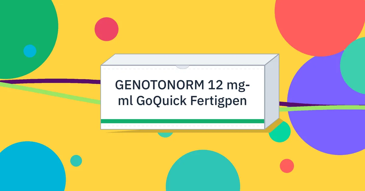 Symbolbild: Packung mit der Aufschrift GENOTONORM 12 mg-ml GoQuick Fertigpen (PZN 19641090) – Verfügbarkeit und Bezug in Apotheken in Frankfurt am Main