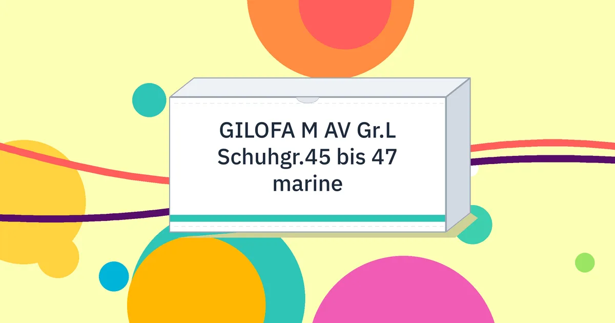 Symbolbild: Packung mit der Aufschrift GILOFA M AV Gr.L Schuhgr.45 bis 47 marine (PZN 16726466) – Verfügbarkeit und Bezug in Apotheken in Frankfurt am Main