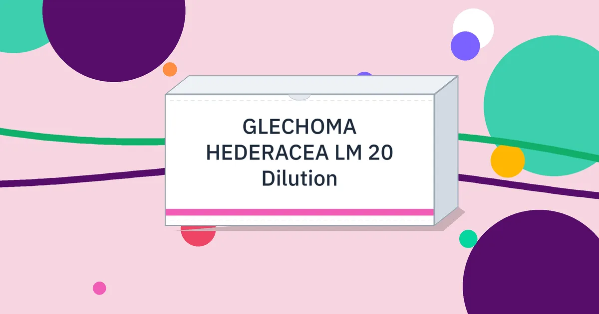 Symbolbild: Packung mit der Aufschrift GLECHOMA HEDERACEA LM 20 Dilution (PZN 13543386) – Verfügbarkeit und Bezug in Apotheken in Frankfurt am Main