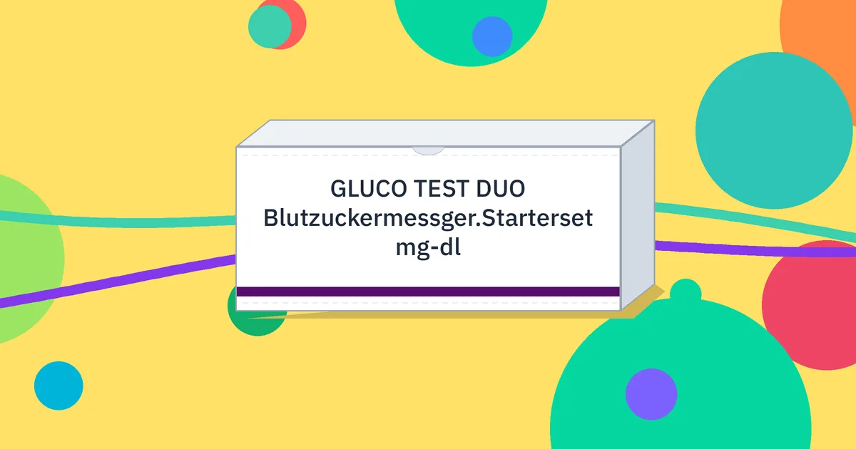 Symbolbild: Packung mit der Aufschrift GLUCO TEST DUO Blutzuckermessger.Starterset mg-dl (PZN 11563893) – Verfügbarkeit und Bezug in Apotheken in Frankfurt am Main