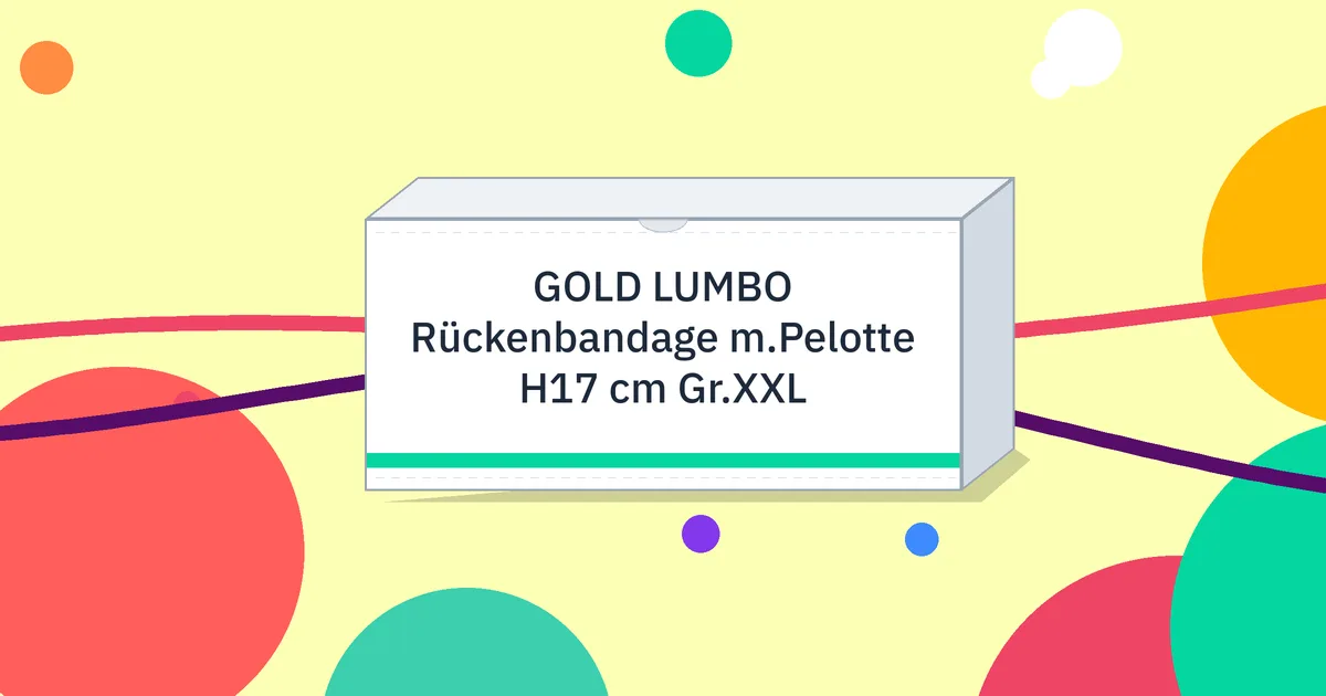 Symbolbild: Packung mit der Aufschrift GOLD LUMBO Rückenbandage m.Pelotte H17 cm Gr.XXL (PZN 19133726) – Verfügbarkeit und Bezug in Apotheken in Frankfurt am Main