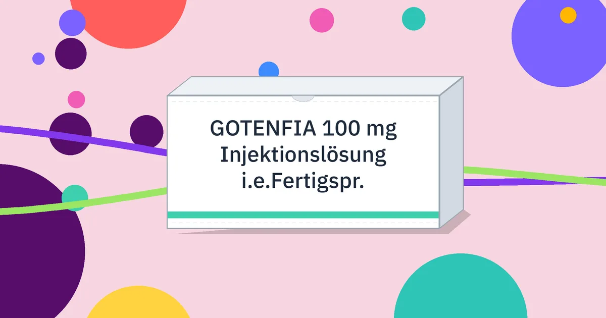 Symbolbild: Packung mit der Aufschrift GOTENFIA 100 mg Injektionslösung i.e.Fertigspr. (PZN 20013507) – Verfügbarkeit und Bezug in Apotheken in Frankfurt am Main