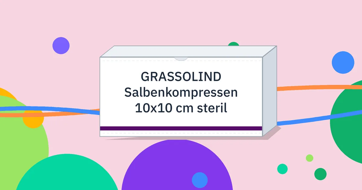Symbolbild: Packung mit der Aufschrift GRASSOLIND Salbenkompressen 10x10 cm steril (PZN 17827896) – Verfügbarkeit und Bezug in Apotheken in Frankfurt am Main