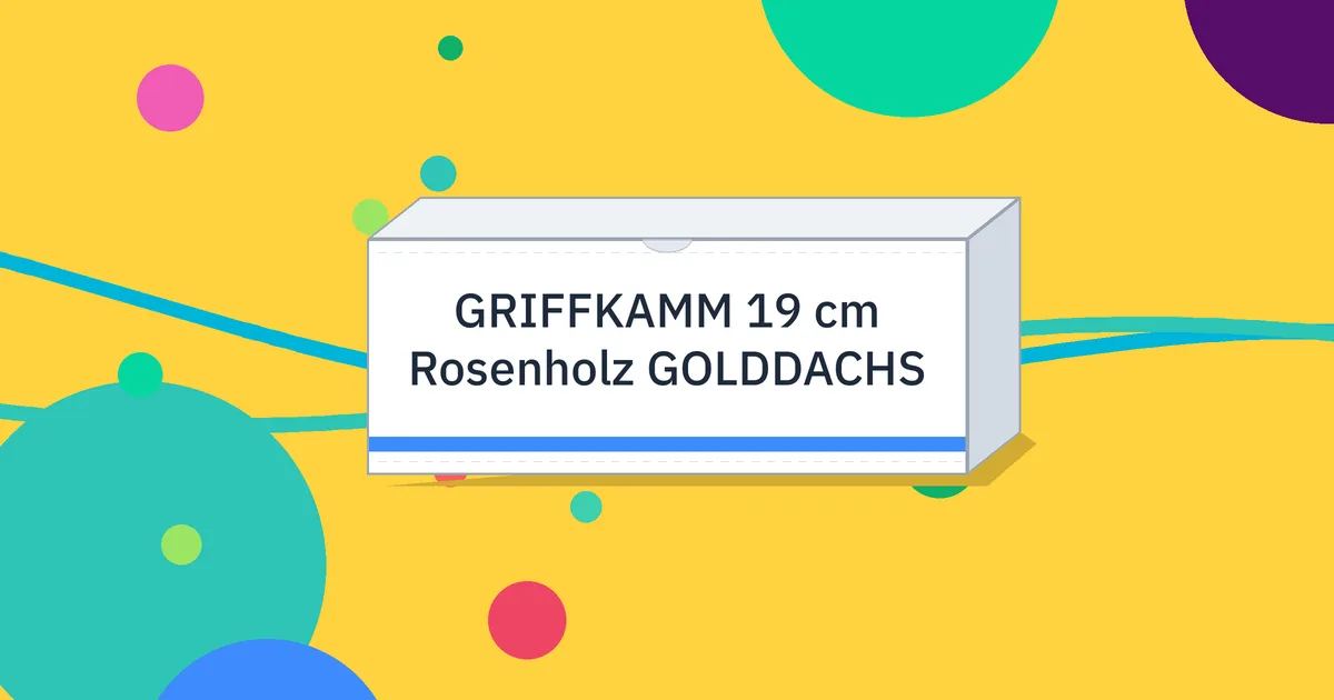 Symbolbild: Packung mit der Aufschrift GRIFFKAMM 19 cm Rosenholz GOLDDACHS (PZN 10191610) – Verfügbarkeit und Bezug in Apotheken in Frankfurt am Main
