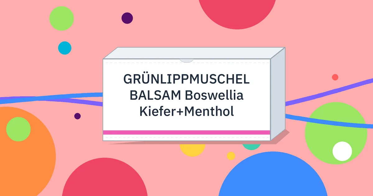 Symbolbild: Packung mit der Aufschrift GRÜNLIPPMUSCHEL BALSAM Boswellia Kiefer+Menthol (PZN 18238050) – Verfügbarkeit und Bezug in Apotheken in Frankfurt am Main
