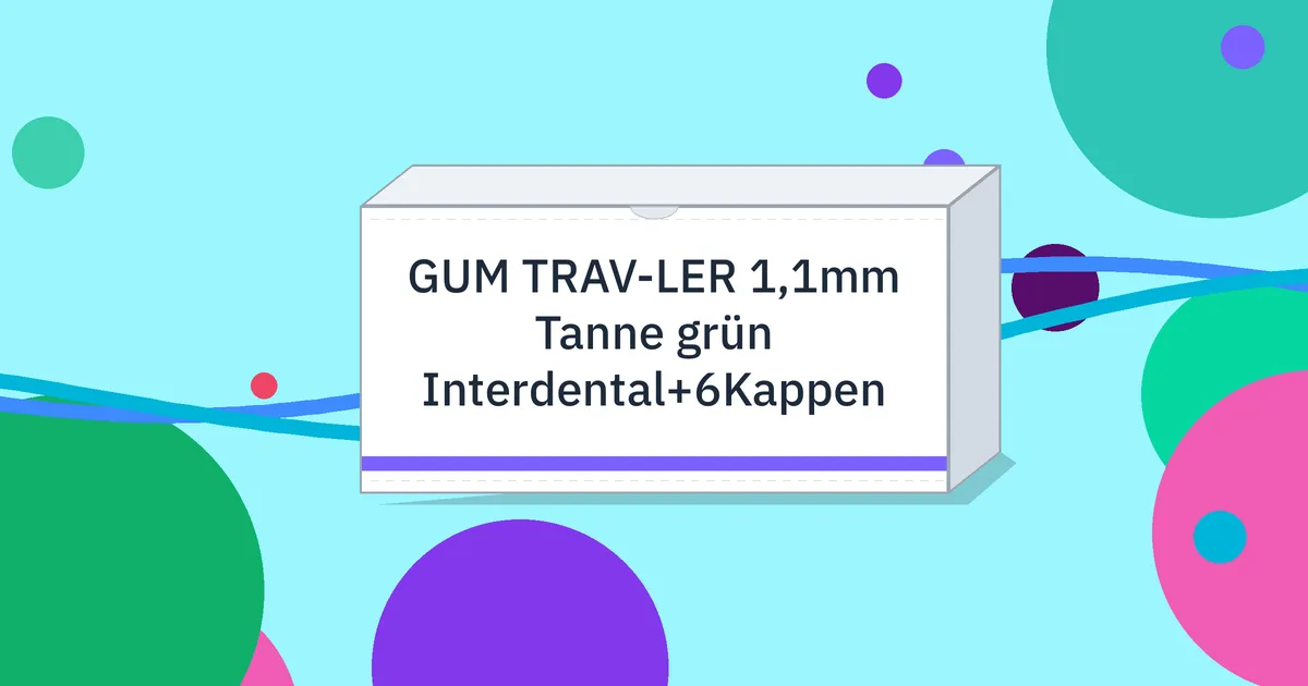 Symbolbild: Packung mit der Aufschrift GUM TRAV-LER 1,1mm Tanne grün Interdental+6Kappen (PZN 09714391) – Verfügbarkeit und Bezug in Apotheken in Frankfurt am Main