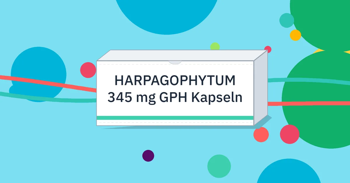 Symbolbild: Packung mit der Aufschrift HARPAGOPHYTUM 345 mg GPH Kapseln (PZN 20857352) – Verfügbarkeit und Bezug in Apotheken in Frankfurt am Main