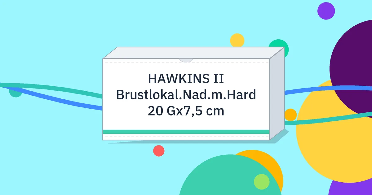 Symbolbild: Packung mit der Aufschrift HAWKINS II Brustlokal.Nad.m.Hard 20 Gx7,5 cm (PZN 06772175) – Verfügbarkeit und Bezug in Apotheken in Frankfurt am Main