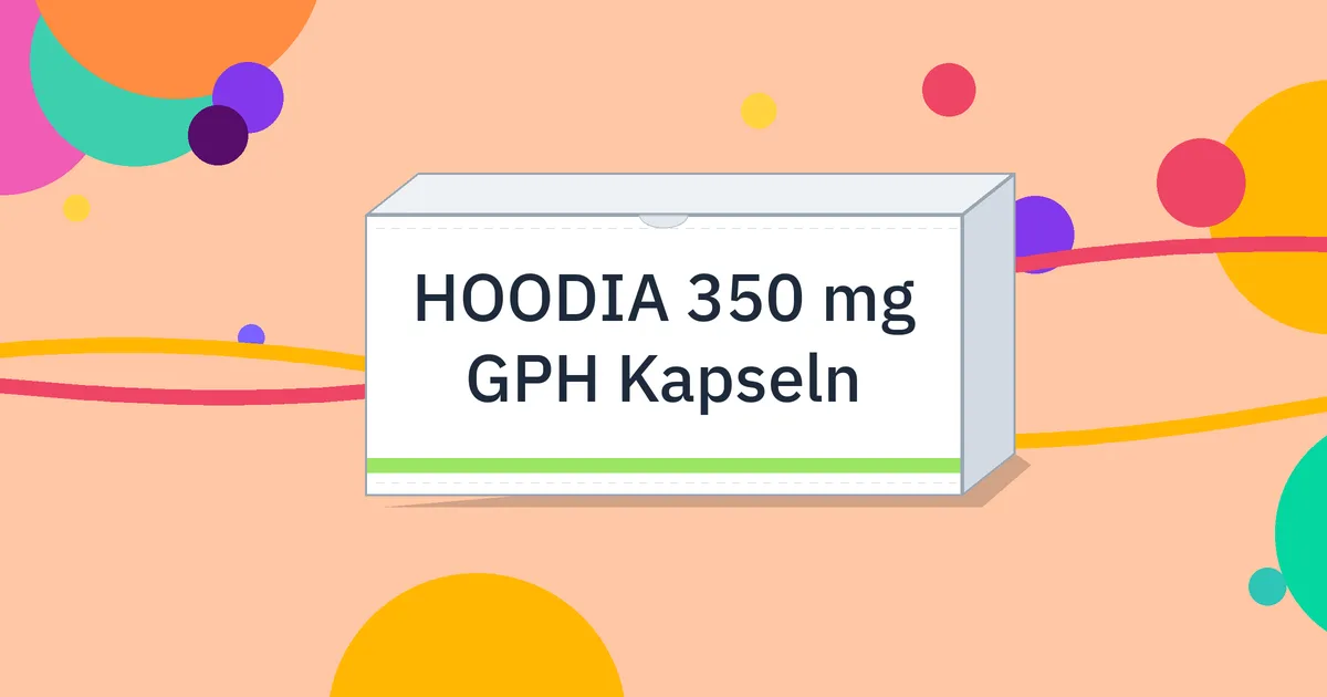 Symbolbild: Packung mit der Aufschrift HOODIA 350 mg GPH Kapseln (PZN 10259213) – Verfügbarkeit und Bezug in Apotheken in Frankfurt am Main