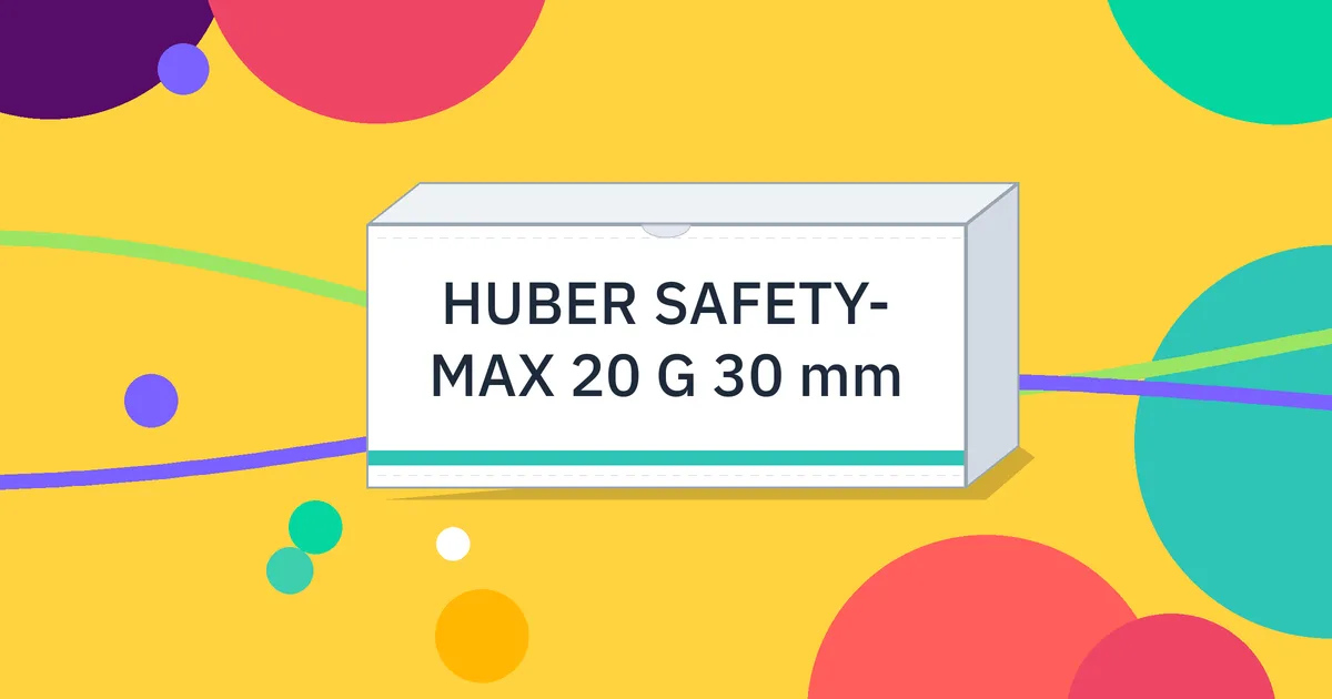 Symbolbild: Packung mit der Aufschrift HUBER SAFETY-MAX 20 G 30 mm (PZN 10185101) – Verfügbarkeit und Bezug in Apotheken in Frankfurt am Main
