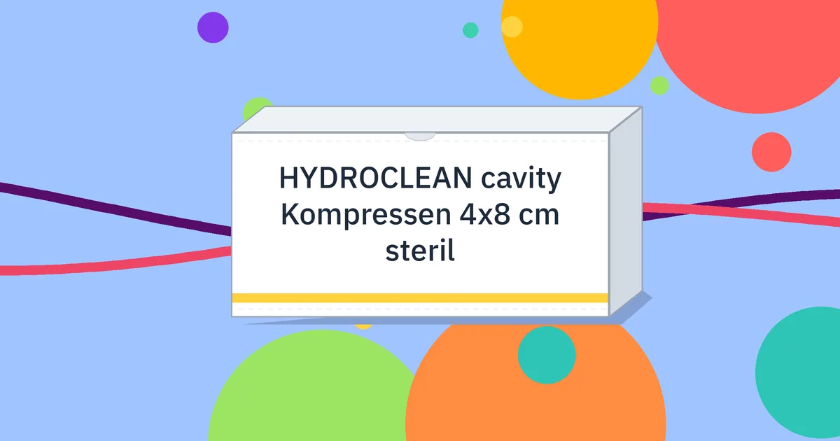 Symbolbild: Packung mit der Aufschrift HYDROCLEAN cavity Kompressen 4x8 cm steril (PZN 15296940) – Verfügbarkeit und Bezug in Apotheken in Frankfurt am Main