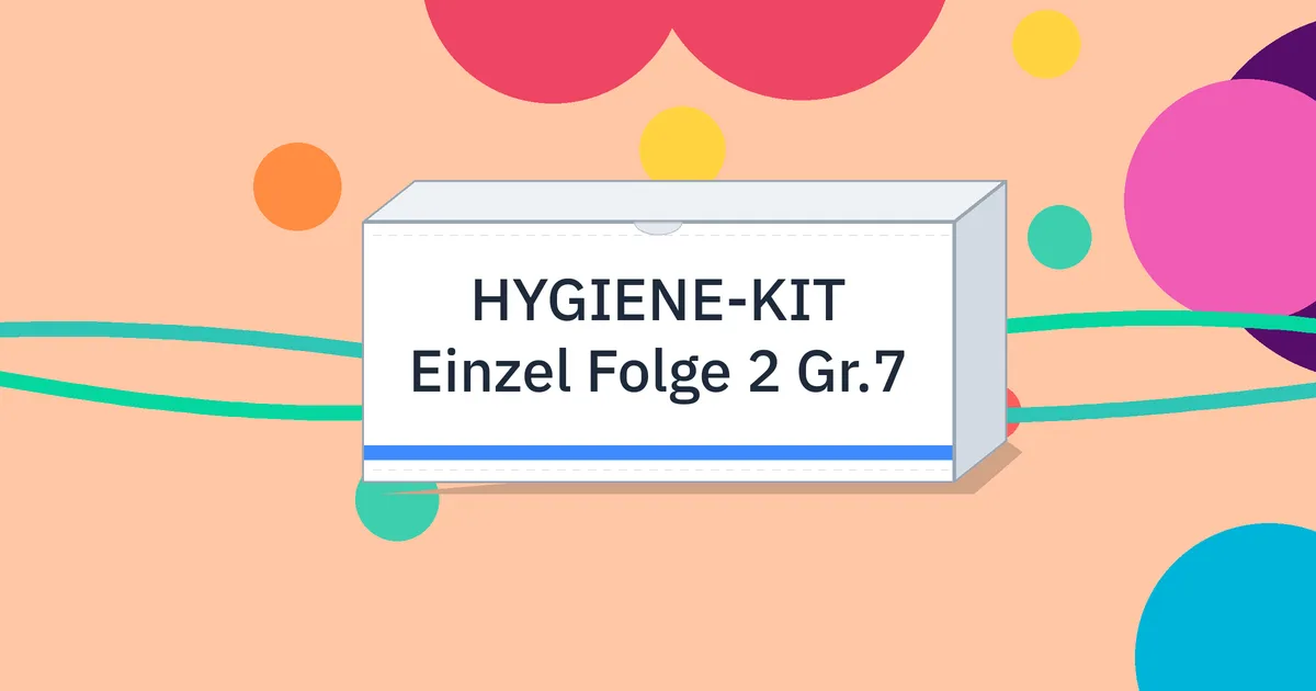 Symbolbild: Packung mit der Aufschrift HYGIENE-KIT Einzel Folge 2 Gr.7 (PZN 17443486) – Verfügbarkeit und Bezug in Apotheken in Frankfurt am Main