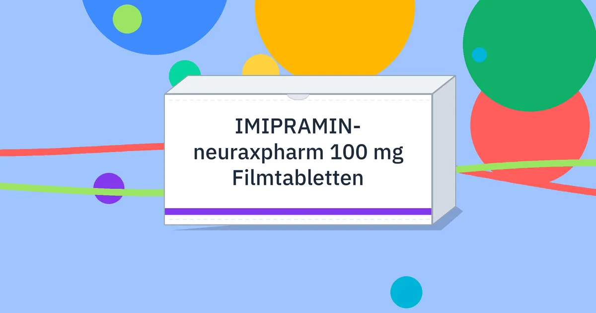 Symbolbild: Packung mit der Aufschrift IMIPRAMIN-neuraxpharm 100 mg Filmtabletten (PZN 06867326) – Verfügbarkeit und Bezug in Apotheken in Frankfurt am Main