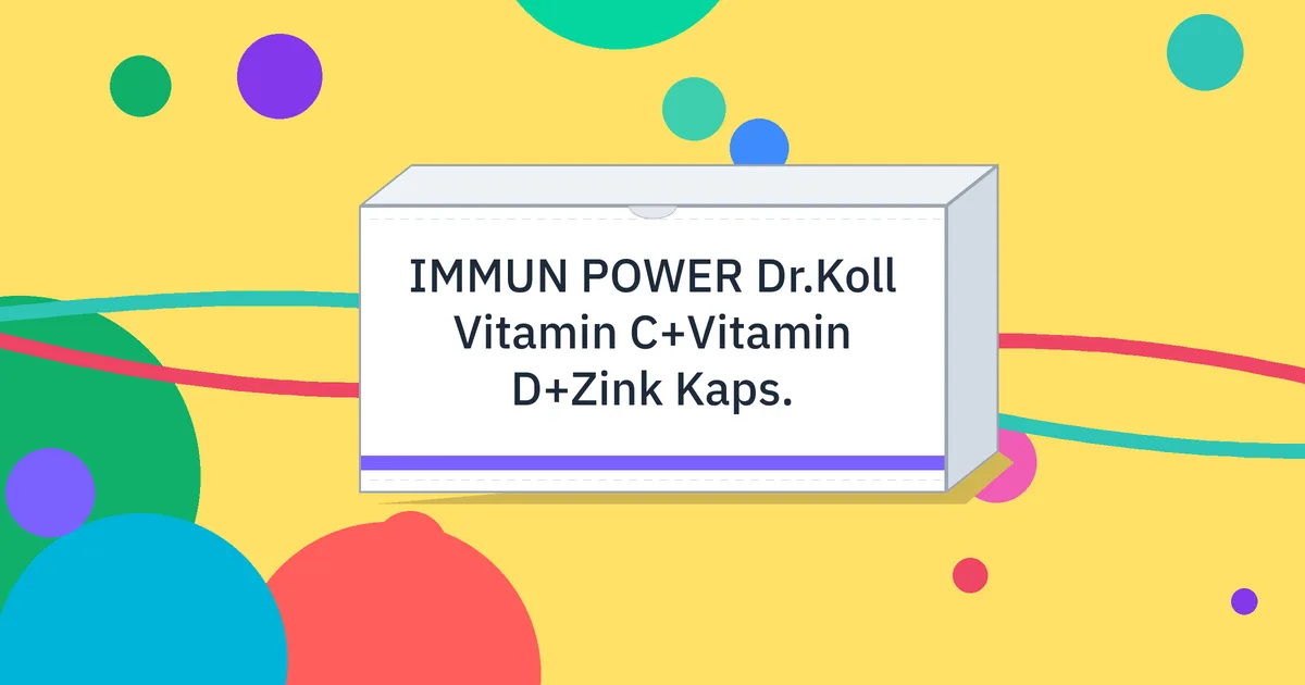 Symbolbild: Packung mit der Aufschrift IMMUN POWER Dr.Koll Vitamin C+Vitamin D+Zink Kaps. (PZN 17570256) – Verfügbarkeit und Bezug in Apotheken in Frankfurt am Main