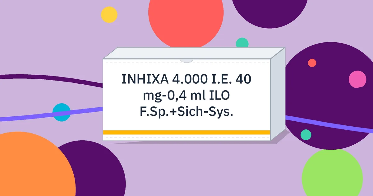 Symbolbild: Packung mit der Aufschrift INHIXA 4.000 I.E. 40 mg-0,4 ml ILO F.Sp.+Sich-Sys. (PZN 13415412) – Verfügbarkeit und Bezug in Apotheken in Frankfurt am Main