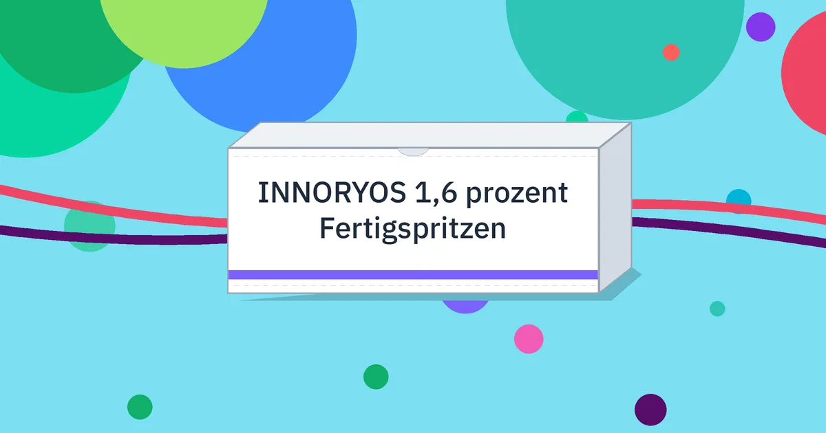 Symbolbild: Packung mit der Aufschrift INNORYOS 1,6 prozent Fertigspritzen (PZN 19949273) – Verfügbarkeit und Bezug in Apotheken in Frankfurt am Main