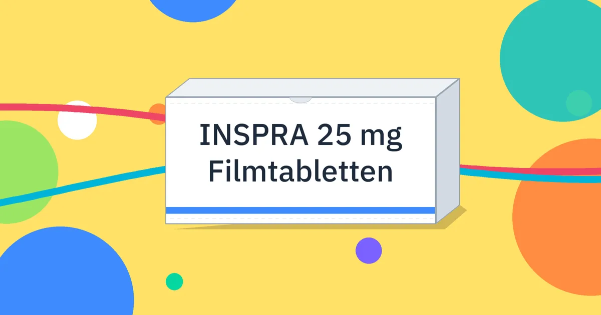 Symbolbild: Packung mit der Aufschrift INSPRA 25 mg Filmtabletten (PZN 00136834) – Verfügbarkeit und Bezug in Apotheken in Frankfurt am Main