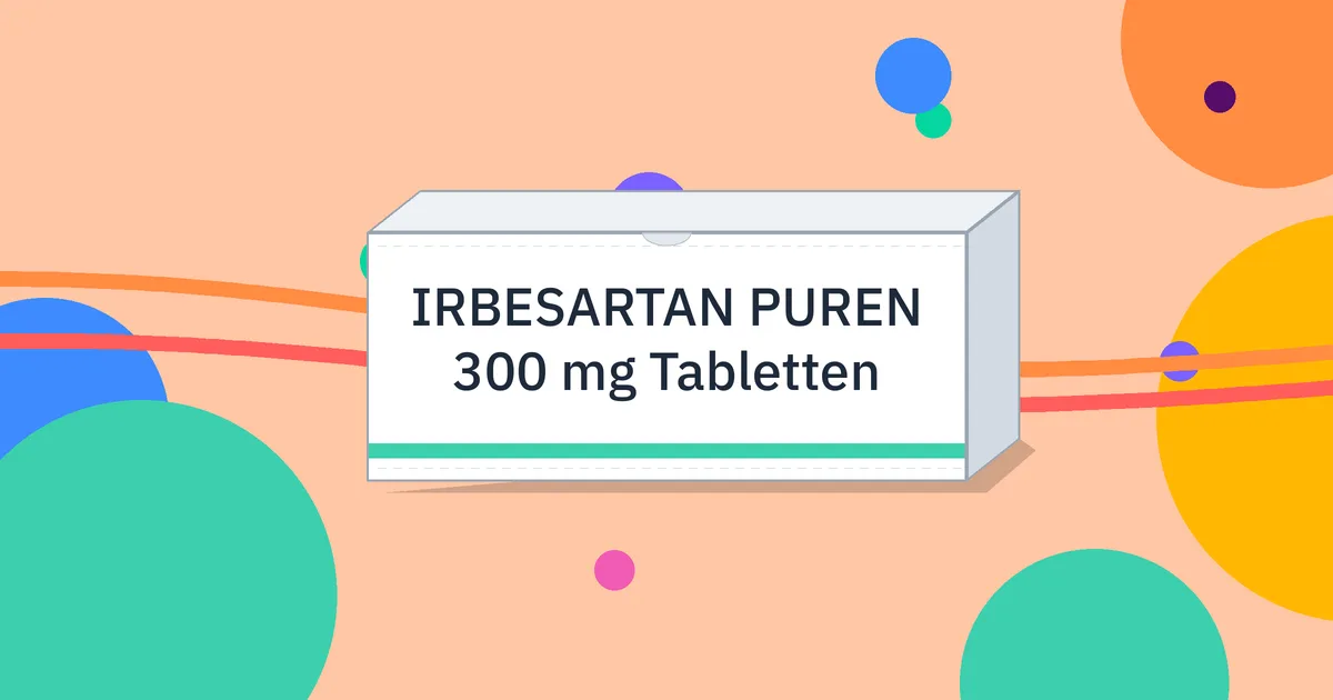 Symbolbild: Packung mit der Aufschrift IRBESARTAN PUREN 300 mg Tabletten (PZN 12893687) – Verfügbarkeit und Bezug in Apotheken in Frankfurt am Main
