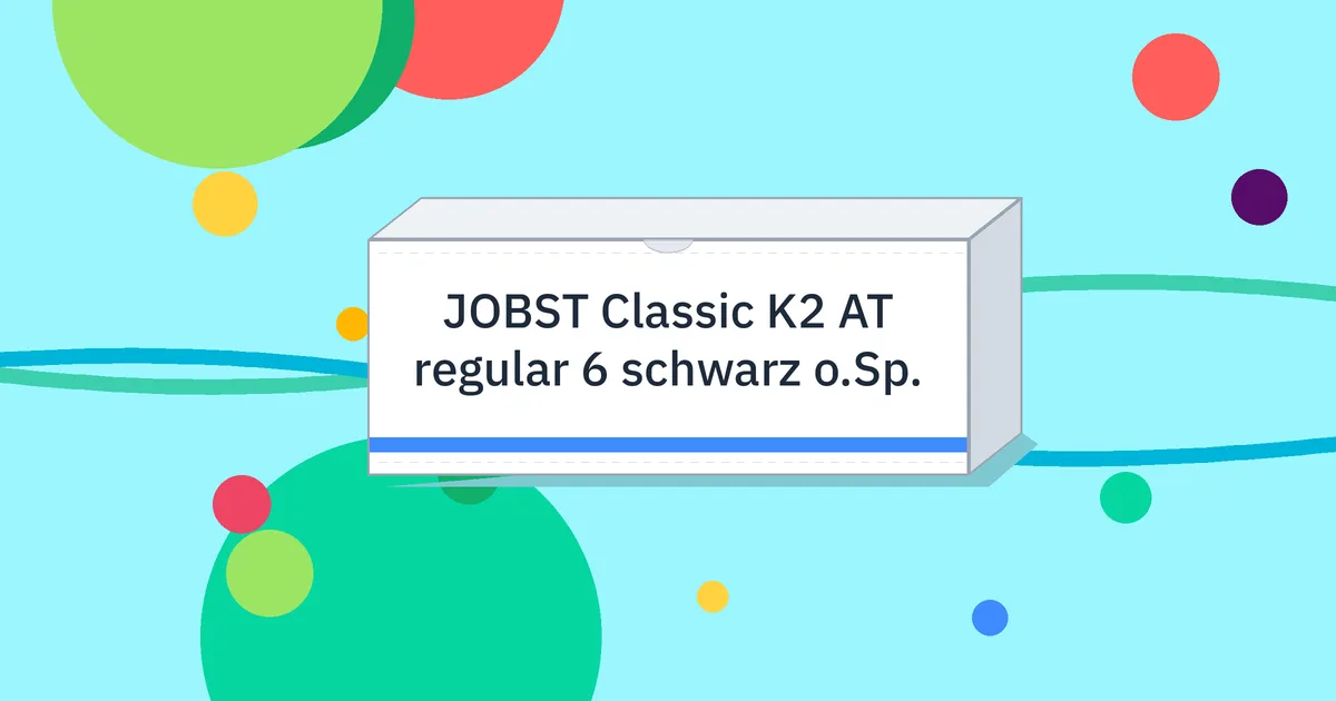 Symbolbild: Packung mit der Aufschrift JOBST Classic K2 AT regular 6 schwarz o.Sp. (PZN 11275935) – Verfügbarkeit und Bezug in Apotheken in Frankfurt am Main