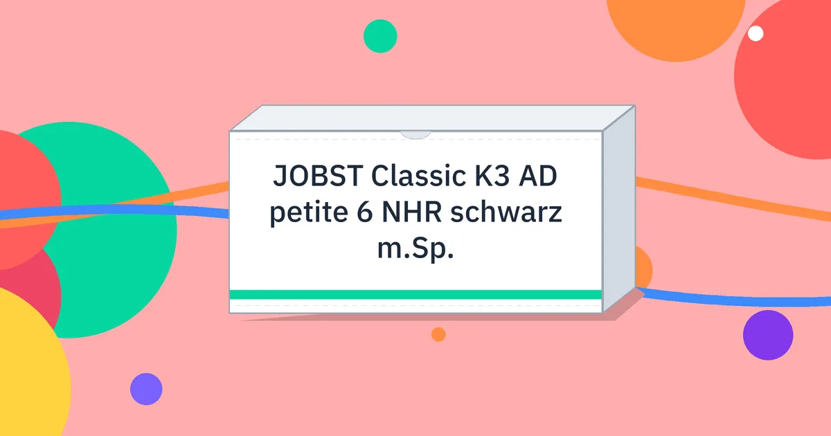 Symbolbild: Packung mit der Aufschrift JOBST Classic K3 AD petite 6 NHR schwarz m.Sp. (PZN 13069973) – Verfügbarkeit und Bezug in Apotheken in Frankfurt am Main