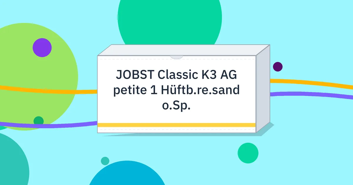 Symbolbild: Packung mit der Aufschrift JOBST Classic K3 AG petite 1 Hüftb.re.sand o.Sp. (PZN 13075169) – Verfügbarkeit und Bezug in Apotheken in Frankfurt am Main