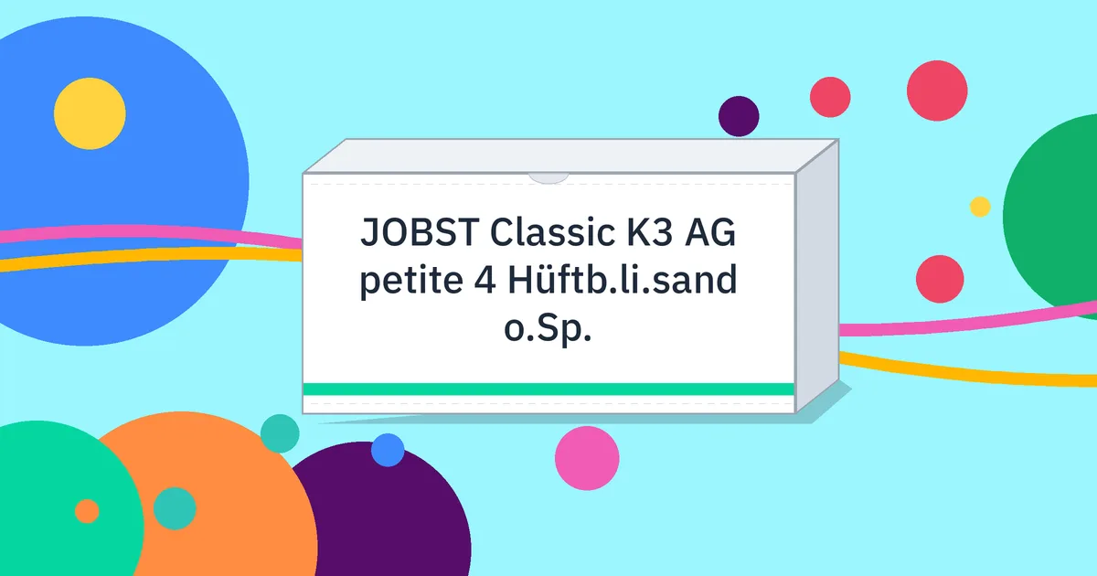 Symbolbild: Packung mit der Aufschrift JOBST Classic K3 AG petite 4 Hüftb.li.sand o.Sp. (PZN 13074448) – Verfügbarkeit und Bezug in Apotheken in Frankfurt am Main