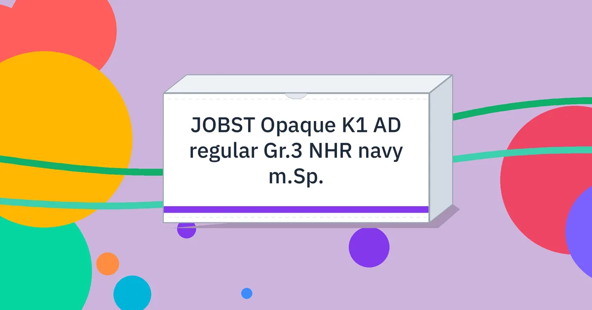 Symbolbild: Packung mit der Aufschrift JOBST Opaque K1 AD regular Gr.3 NHR navy m.Sp. (PZN 13081253) – Verfügbarkeit und Bezug in Apotheken in Frankfurt am Main