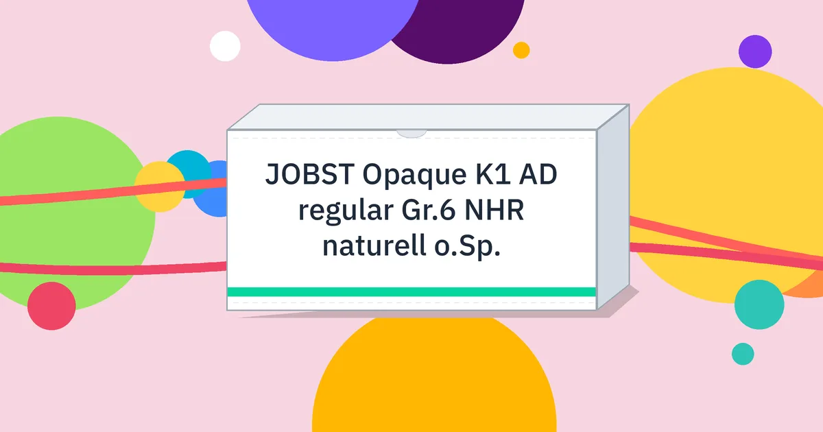 Symbolbild: Packung mit der Aufschrift JOBST Opaque K1 AD regular Gr.6 NHR naturell o.Sp. (PZN 13082672) – Verfügbarkeit und Bezug in Apotheken in Frankfurt am Main
