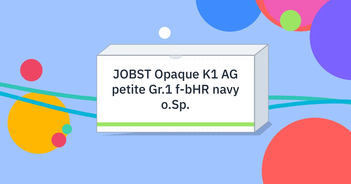 Symbolbild: Packung mit der Aufschrift JOBST Opaque K1 AG petite Gr.1 f-bHR navy o.Sp. (PZN 13087391) – Verfügbarkeit und Bezug in Apotheken in Frankfurt am Main