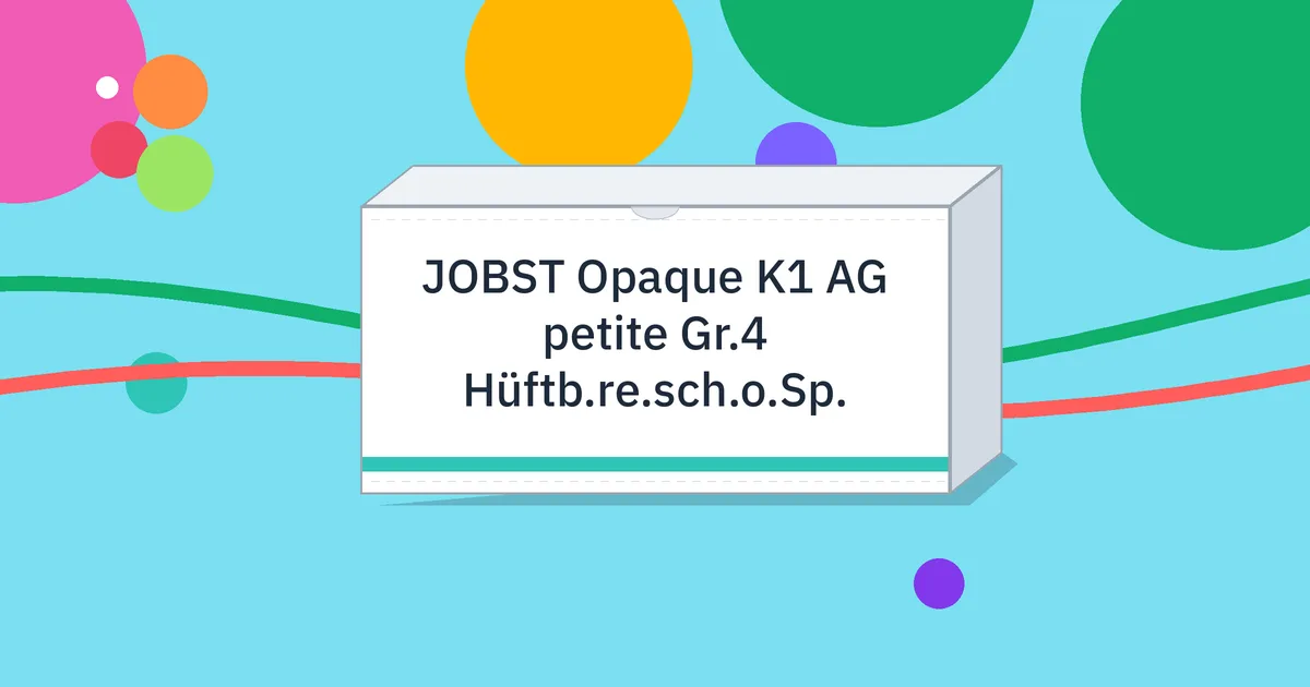 Symbolbild: Packung mit der Aufschrift JOBST Opaque K1 AG petite Gr.4 Hüftb.re.sch.o.Sp. (PZN 13099649) – Verfügbarkeit und Bezug in Apotheken in Frankfurt am Main