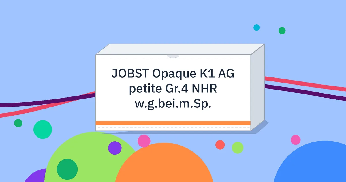 Symbolbild: Packung mit der Aufschrift JOBST Opaque K1 AG petite Gr.4 NHR w.g.bei.m.Sp. (PZN 16269218) – Verfügbarkeit und Bezug in Apotheken in Frankfurt am Main
