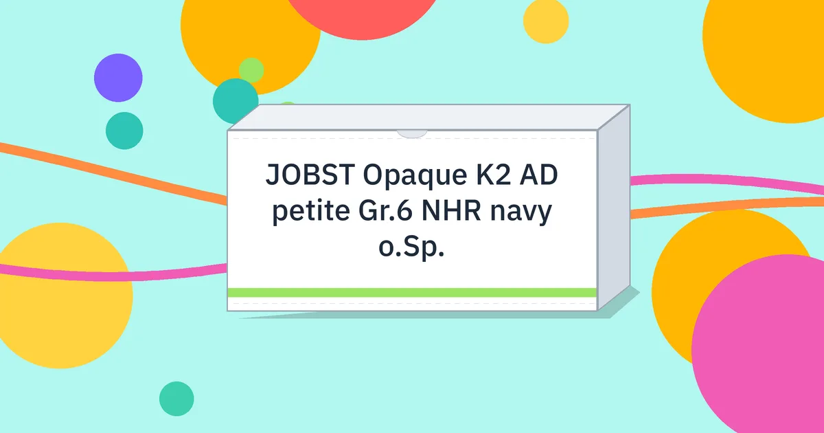 Symbolbild: Packung mit der Aufschrift JOBST Opaque K2 AD petite Gr.6 NHR navy o.Sp. (PZN 13109804) – Verfügbarkeit und Bezug in Apotheken in Frankfurt am Main