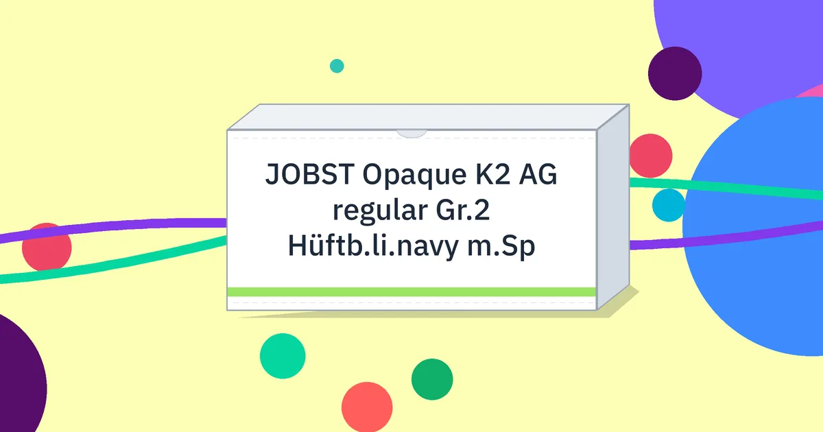 Symbolbild: Packung mit der Aufschrift JOBST Opaque K2 AG regular Gr.2 Hüftb.li.navy m.Sp (PZN 13115779) – Verfügbarkeit und Bezug in Apotheken in Frankfurt am Main