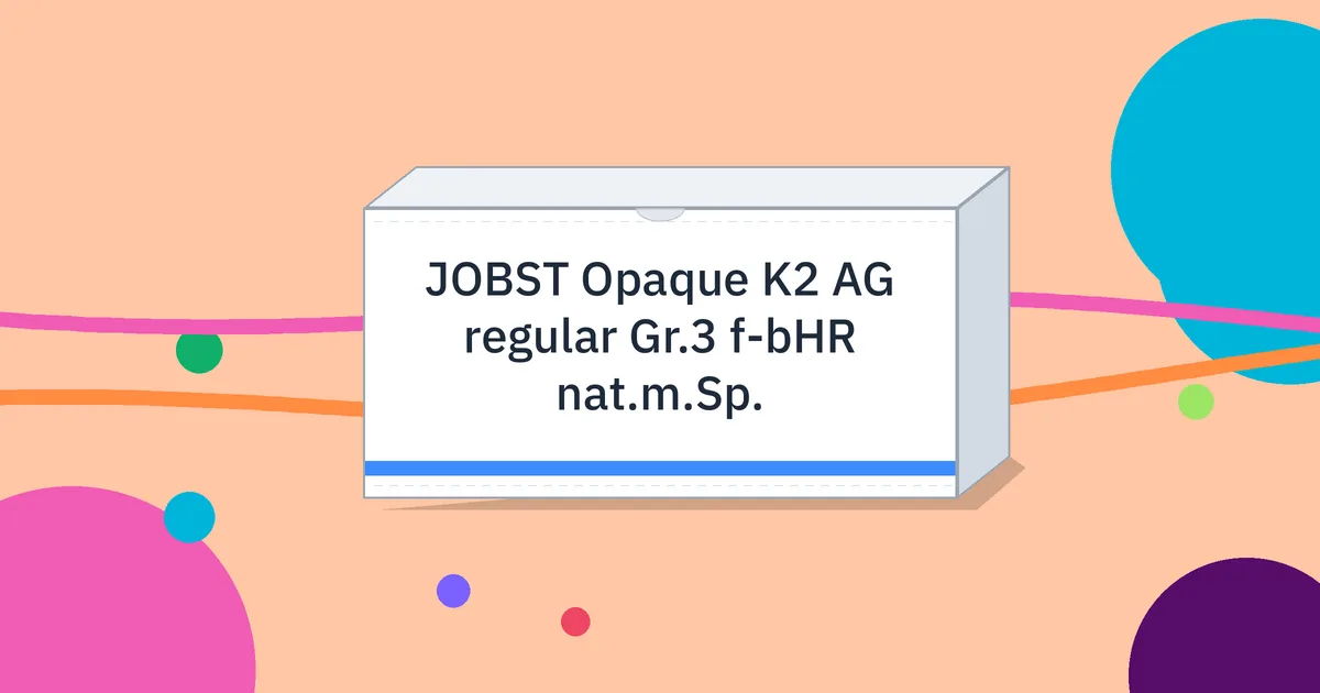 Symbolbild: Packung mit der Aufschrift JOBST Opaque K2 AG regular Gr.3 f-bHR nat.m.Sp. (PZN 10723202) – Verfügbarkeit und Bezug in Apotheken in Frankfurt am Main