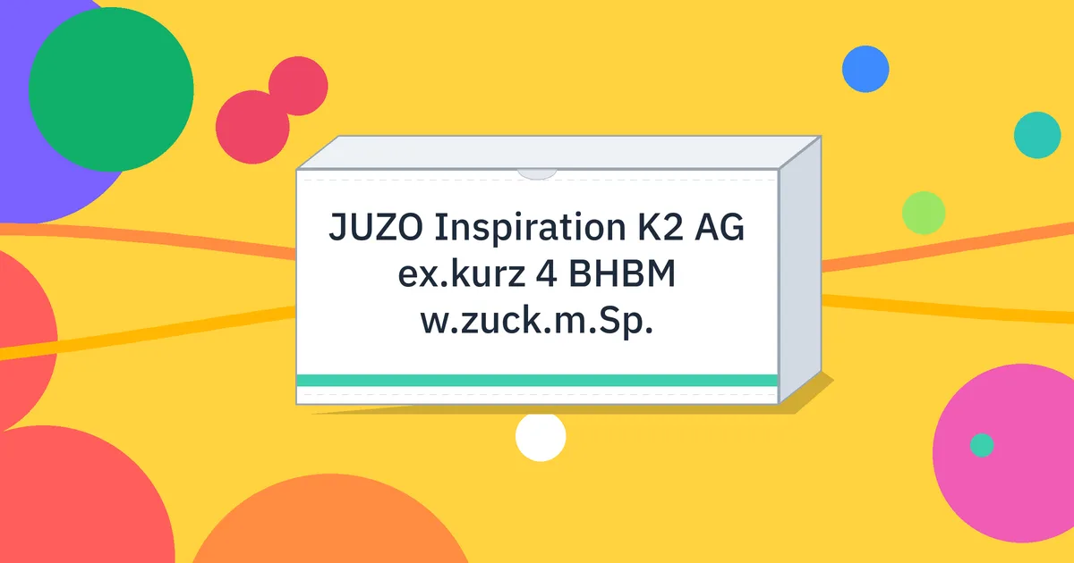 Symbolbild: Packung mit der Aufschrift JUZO Inspiration K2 AG ex.kurz 4 BHBM w.zuck.m.Sp. (PZN 14883724) – Verfügbarkeit und Bezug in Apotheken in Frankfurt am Main