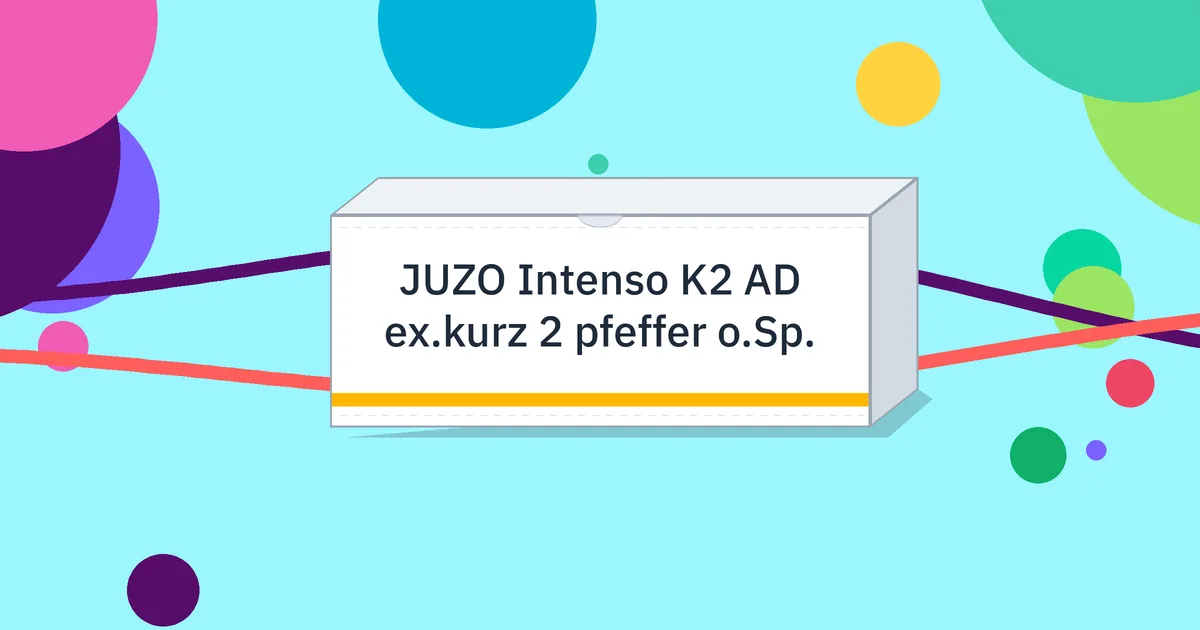 Symbolbild: Packung mit der Aufschrift JUZO Intenso K2 AD ex.kurz 2 pfeffer o.Sp. (PZN 18618456) – Verfügbarkeit und Bezug in Apotheken in Frankfurt am Main