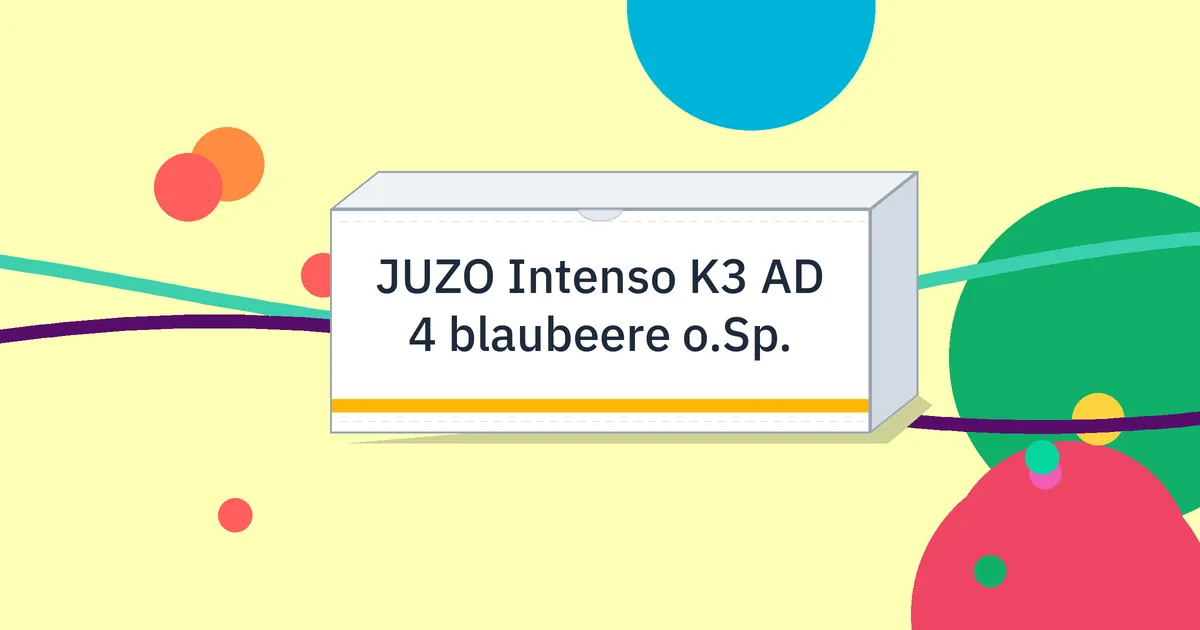 Symbolbild: Packung mit der Aufschrift JUZO Intenso K3 AD 4 blaubeere o.Sp. (PZN 18638022) – Verfügbarkeit und Bezug in Apotheken in Frankfurt am Main