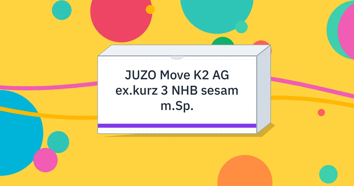 Symbolbild: Packung mit der Aufschrift JUZO Move K2 AG ex.kurz 3 NHB sesam m.Sp. (PZN 18531726) – Verfügbarkeit und Bezug in Apotheken in Frankfurt am Main