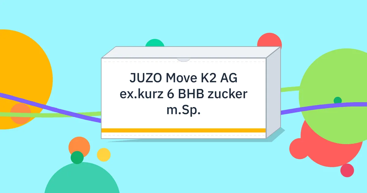 Symbolbild: Packung mit der Aufschrift JUZO Move K2 AG ex.kurz 6 BHB zucker m.Sp. (PZN 18532051) – Verfügbarkeit und Bezug in Apotheken in Frankfurt am Main
